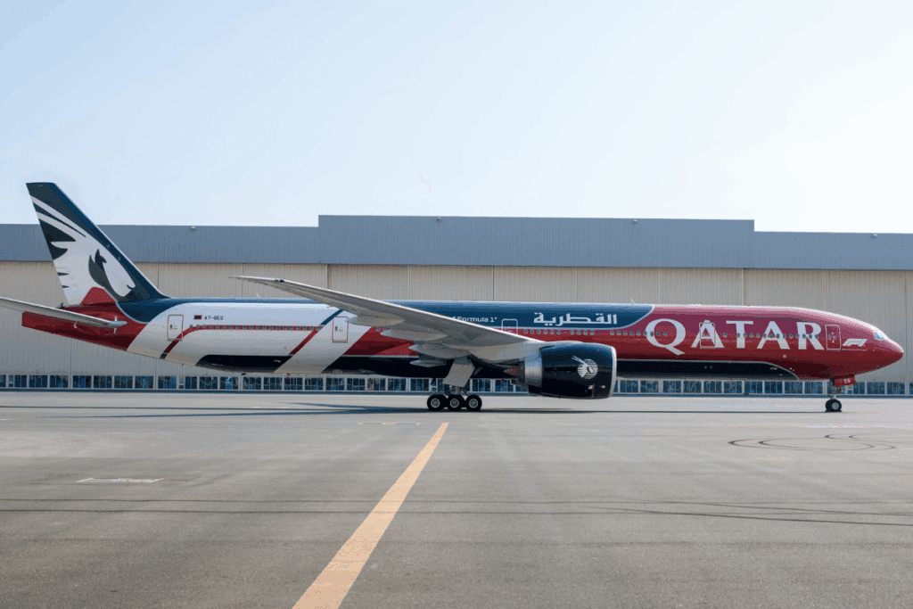 Qatar Airways Unveils Bold Formula 1 Paint Scheme On Boeing 777-300 At ...